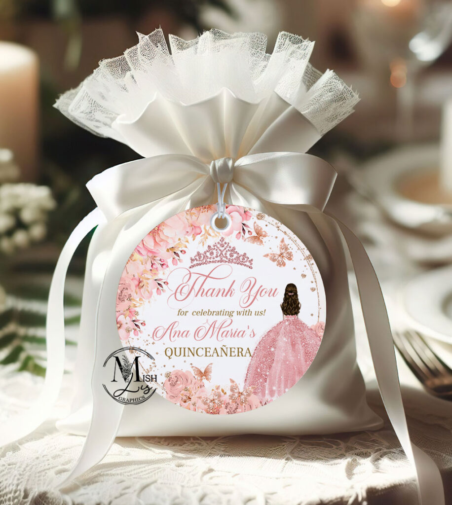 Rose Gold Quinceañera Labels | Elegant Party Stickers